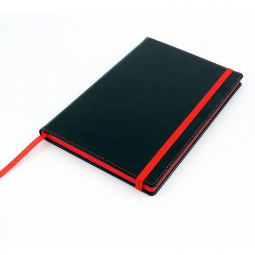 Black A5 Notebook with Coloured Elastic Strap, Edge Stitch and Paper ...