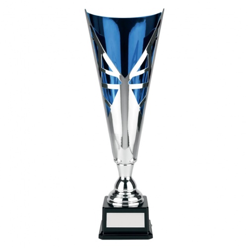 Silver & Blue Vase Trophy on Square Base - Awards Trophies Supplier
