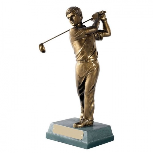 Golf Figure Trophy in Completed Swing Pose - Awards Trophies Supplier