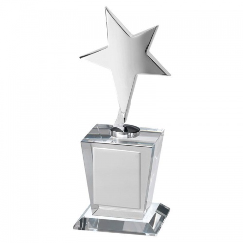 Silver Star On Glass Column Award Awards Trophies Supplier