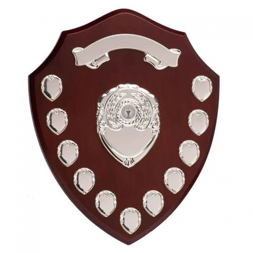 14in Rosewood Awards Shield with Top Scroll & 11 Side Shields - Awards ...