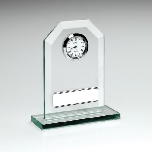 Jade Glass Rectangle Clock with Engraving Plate - Awards Trophies Supplier