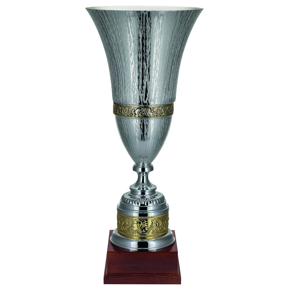 Silver & Gold Trophy Vase on Wood Base - Awards Trophies Supplier
