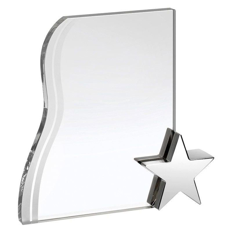 Wavy Edge Glass Plaque with Silver Star AC114 - Awards Trophies Supplier