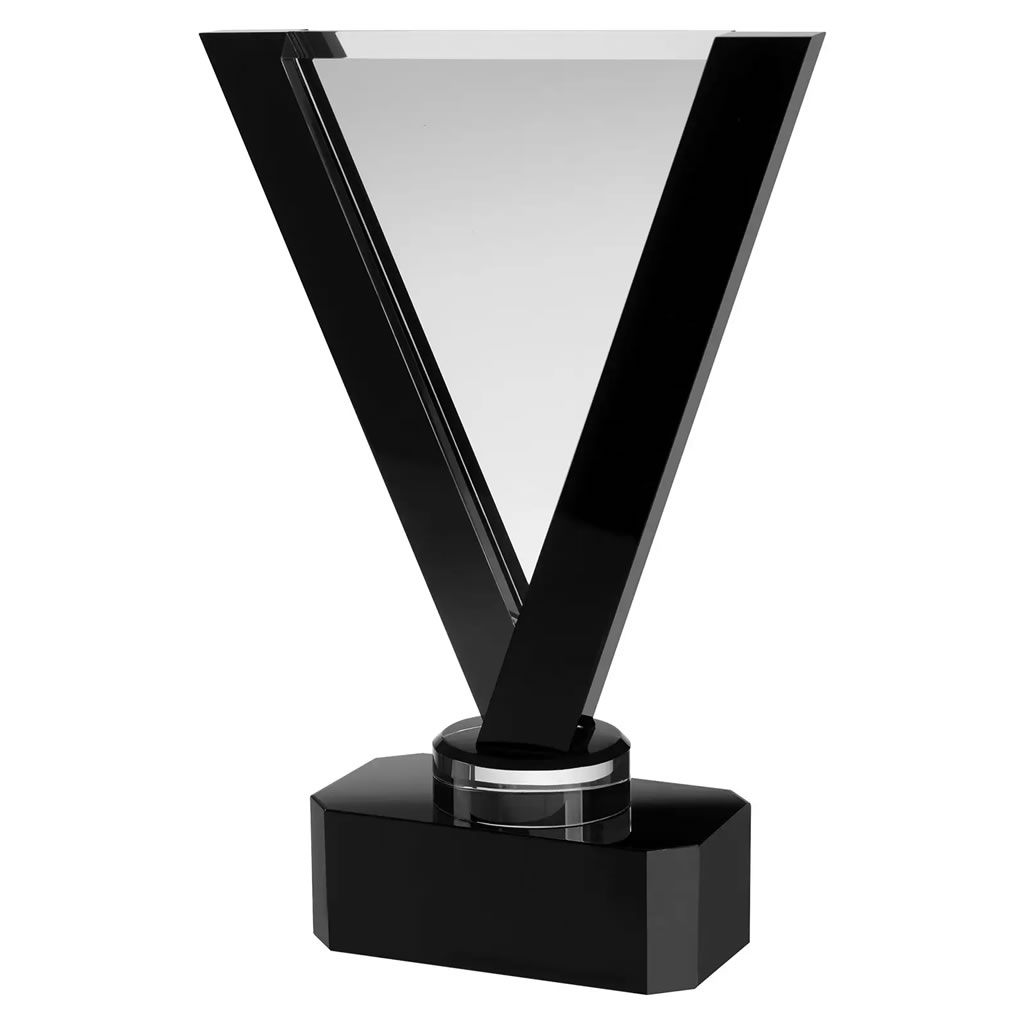 Clear & Black Crystal V-Shape Award Trophy - Awards Trophies Supplier
