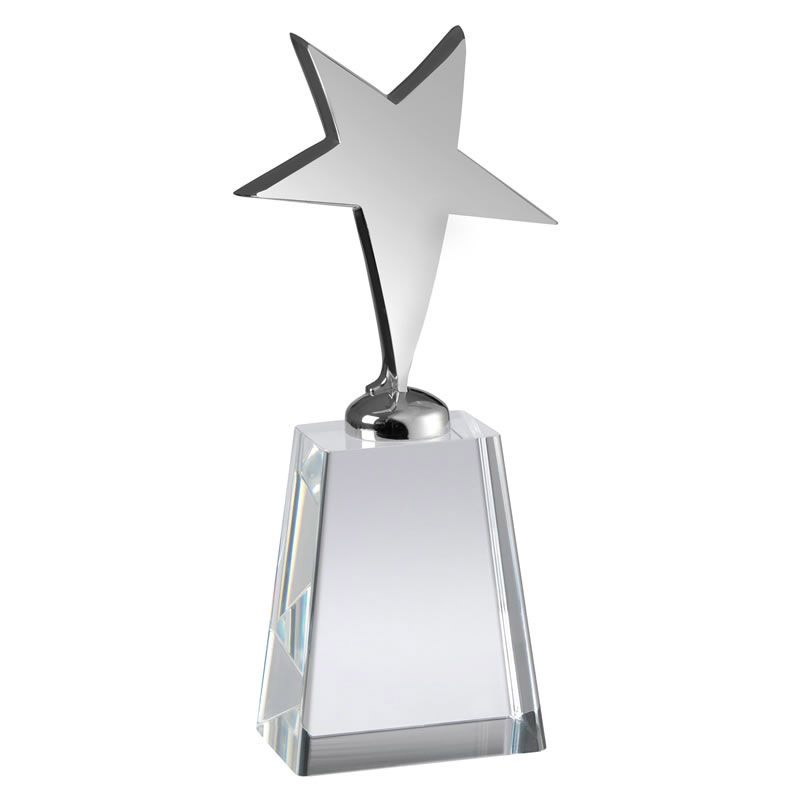 Silver Star on Crystal Column Trophy AC193B - Awards Trophies Supplier