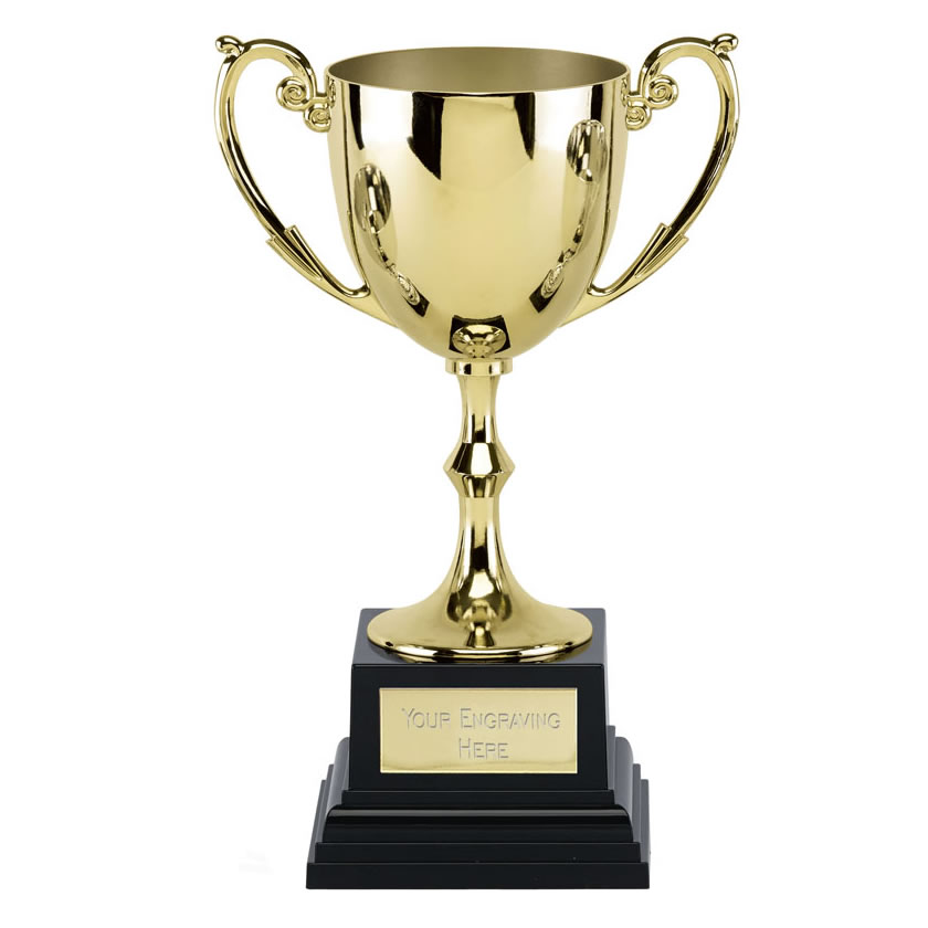 Gold Cast Metal Trophy Cup on Square Base - Awards Trophies Supplier
