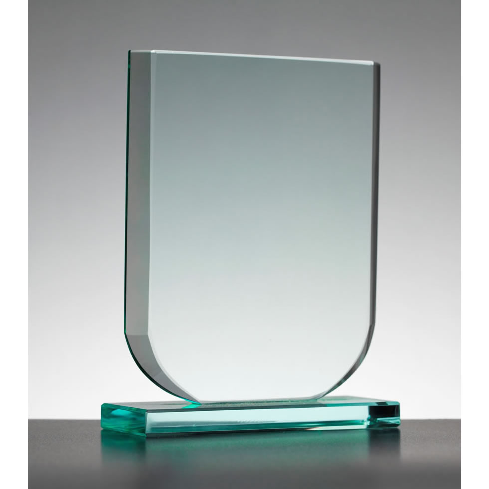 Glass Shield Award Plaque in 10mm Jade Glass - Awards Trophies Supplier