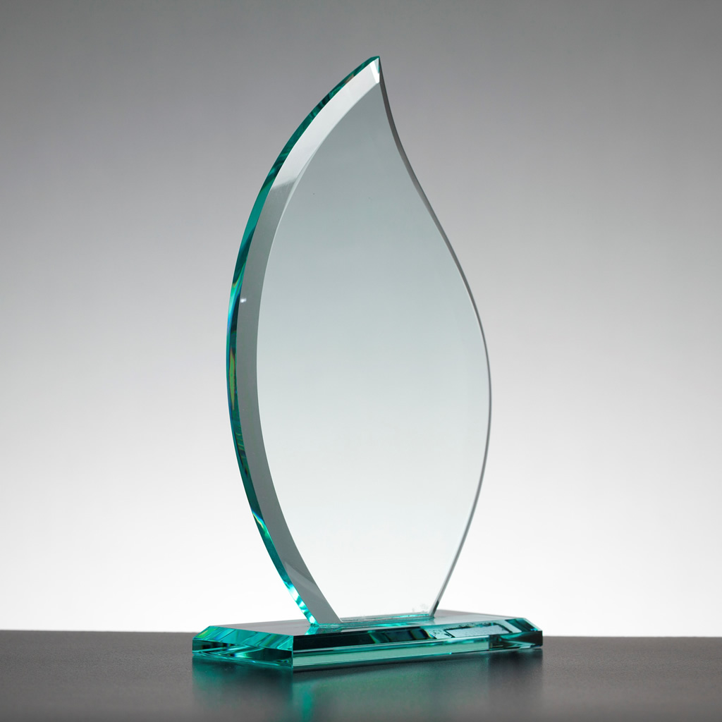 Flame Shape Award Plaque in 10mm Jade Glass - Awards Trophies Supplier