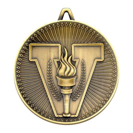 Victory Torch Deluxe Medal - Antique Gold 60mm - Awards Trophies Supplier