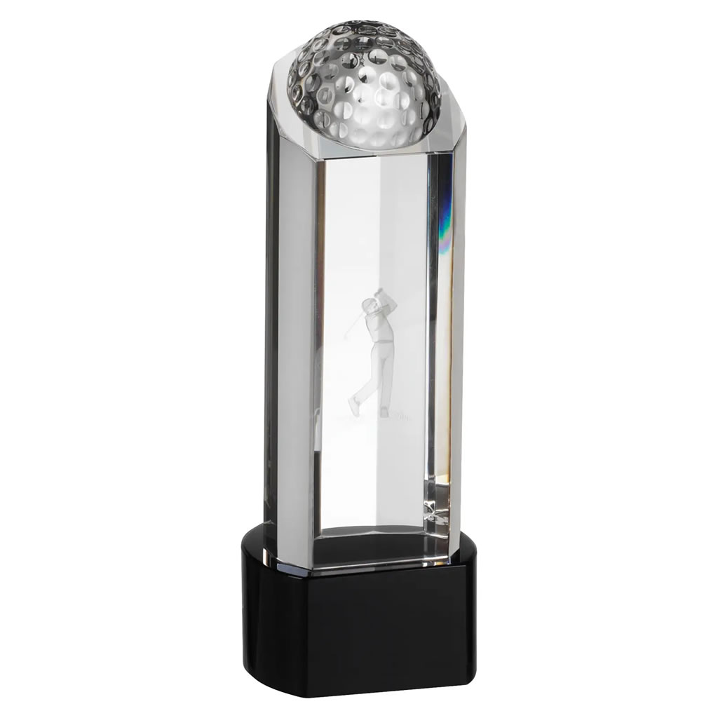 Crystal Golf Column Trophy on Black Base - Awards Trophies Supplier