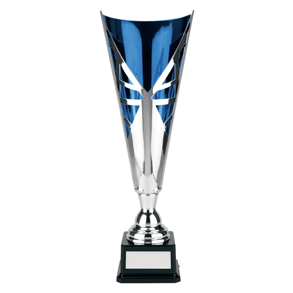 Silver & Blue Vase Trophy on Square Base - Awards Trophies Supplier