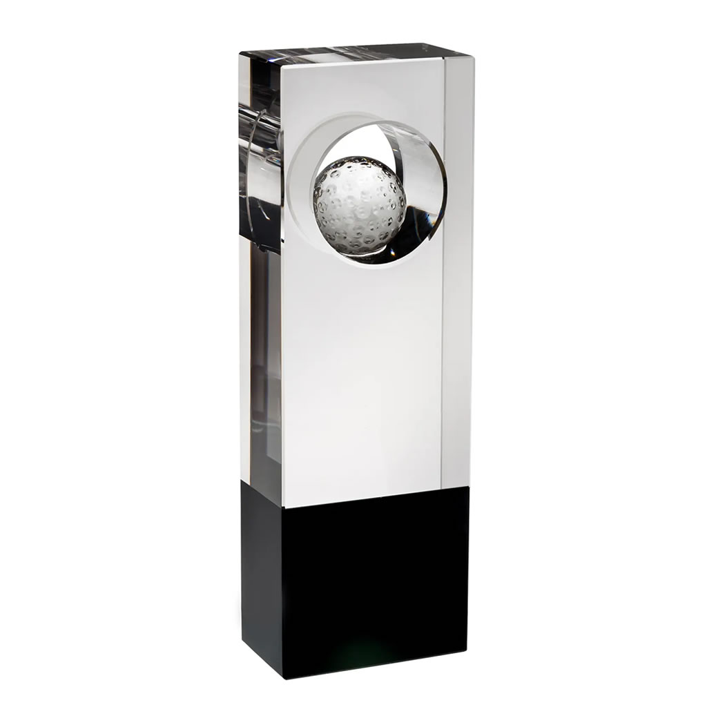 Clear & Black Crystal Golf Tower Trophy with Cut Out - Awards Trophies ...