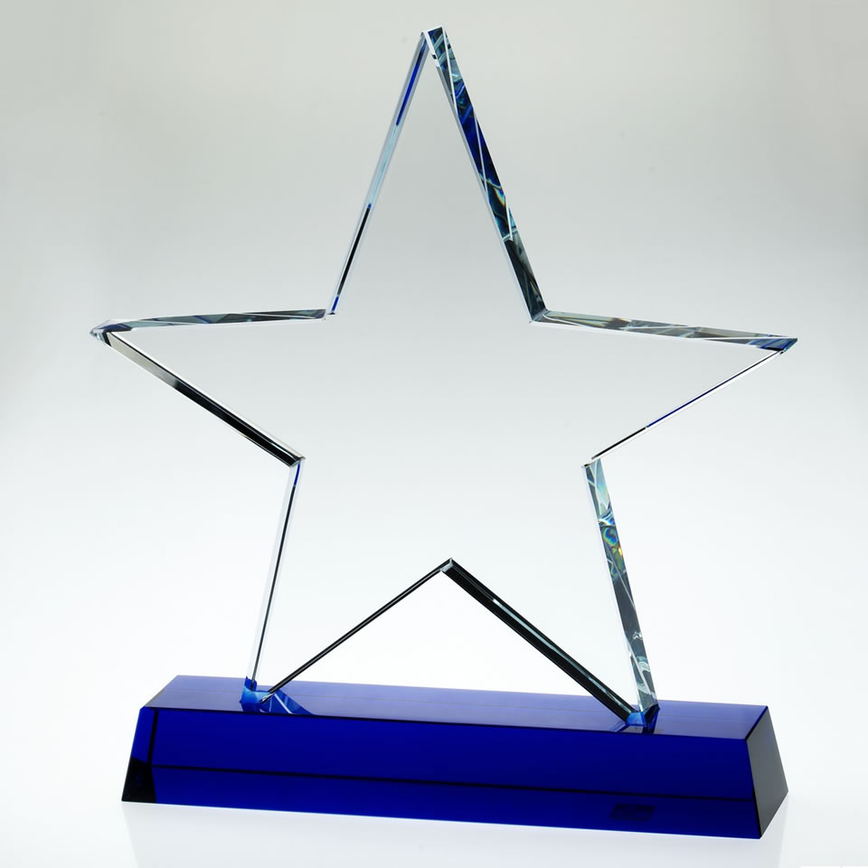 Clear Glass Star on Blue Glass Base - Awards Trophies Supplier