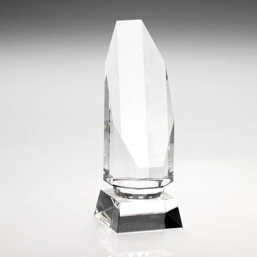 8in Clear Glass Hexagonal Column with Engraving Plane - Awards Trophies ...