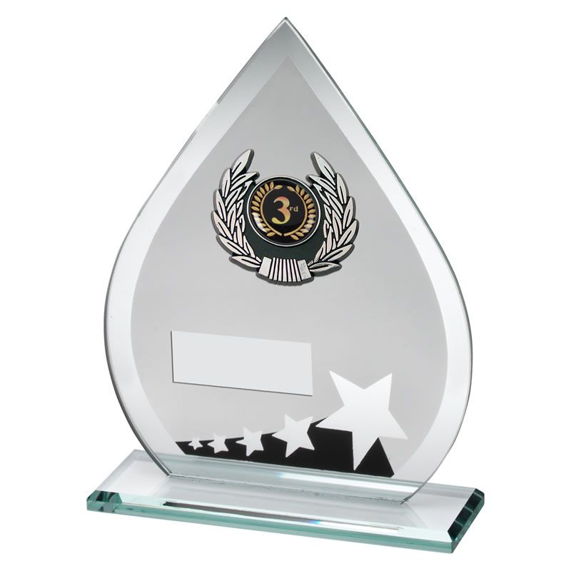 6.5in Jade Black & Silver Glass 3rd Place Plaque - Awards Trophies Supplier