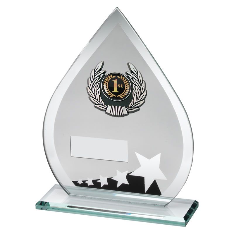 8in Jade Black & Silver Glass 1st Place Plaque - Awards Trophies Supplier