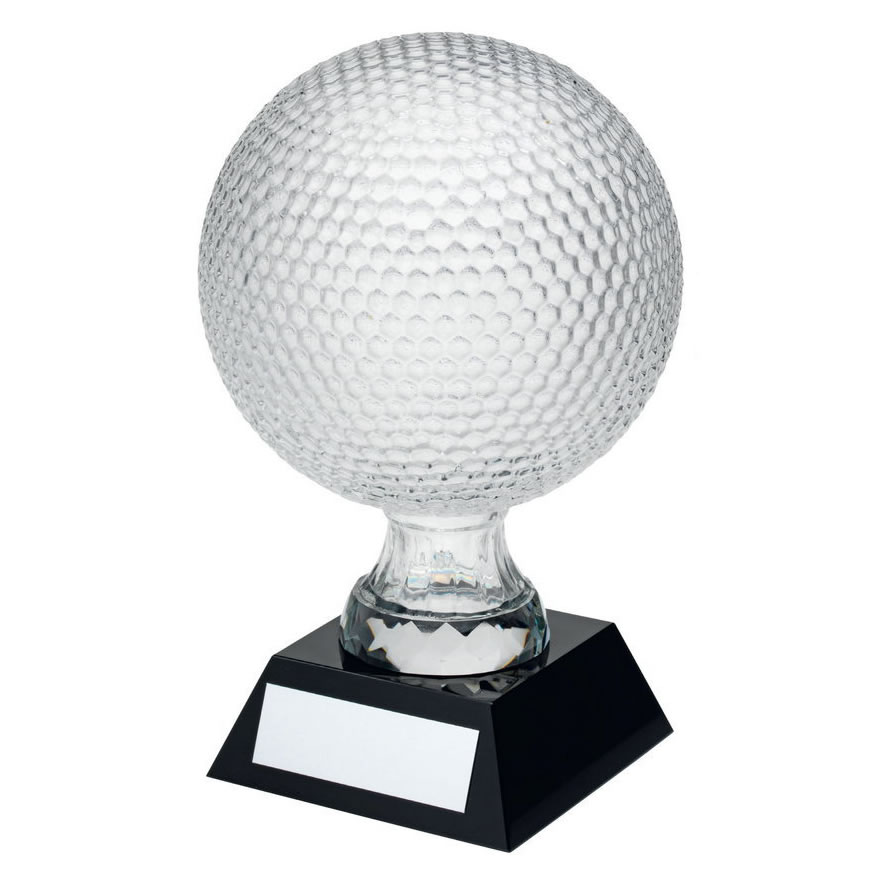 Clear Glass Golf Ball Trophy on Black Base - Awards Trophies Supplier