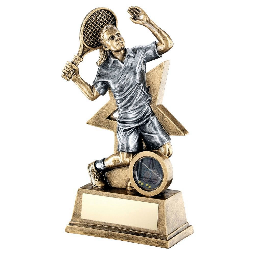 Tennis Female Figure Trophy with Star - Awards Trophies Supplier