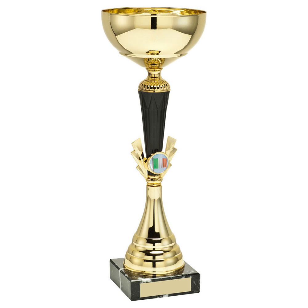 Tall Gold Colour Trophy with Irish Flag Insert - Awards Trophies Supplier