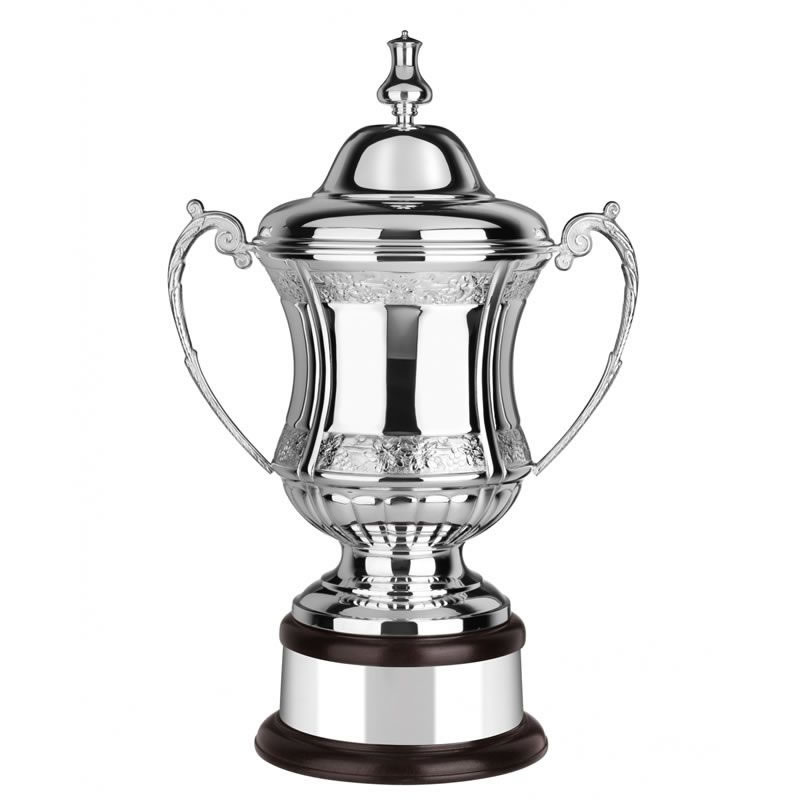 15.75in Handchased Silver Trophy Cup L556 with Lid, Plinth & Plinthband ...