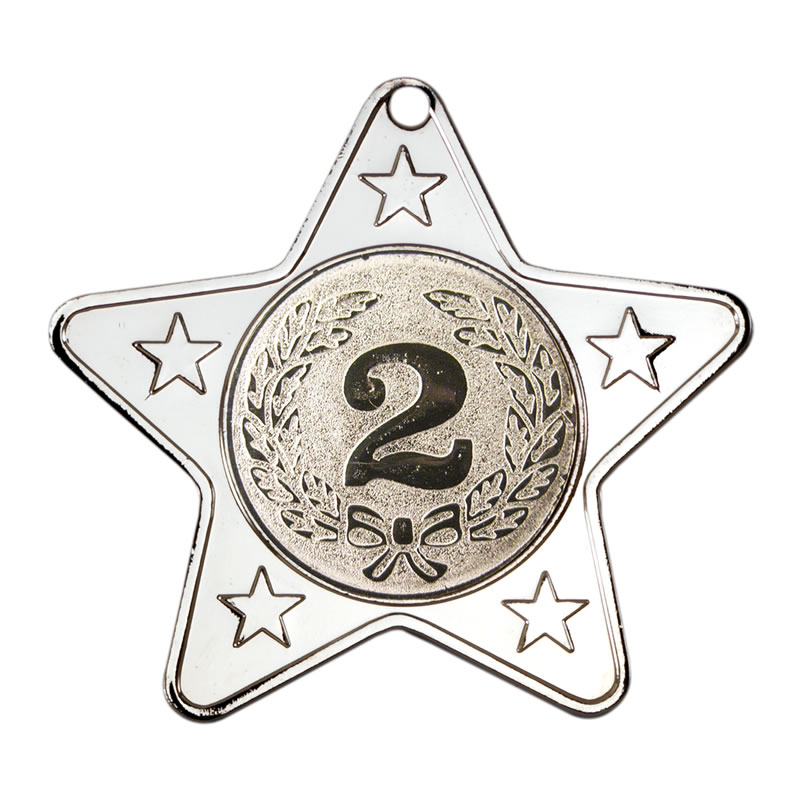 50mm Silver Star Number Two Medal M10 - Awards Trophies Supplier
