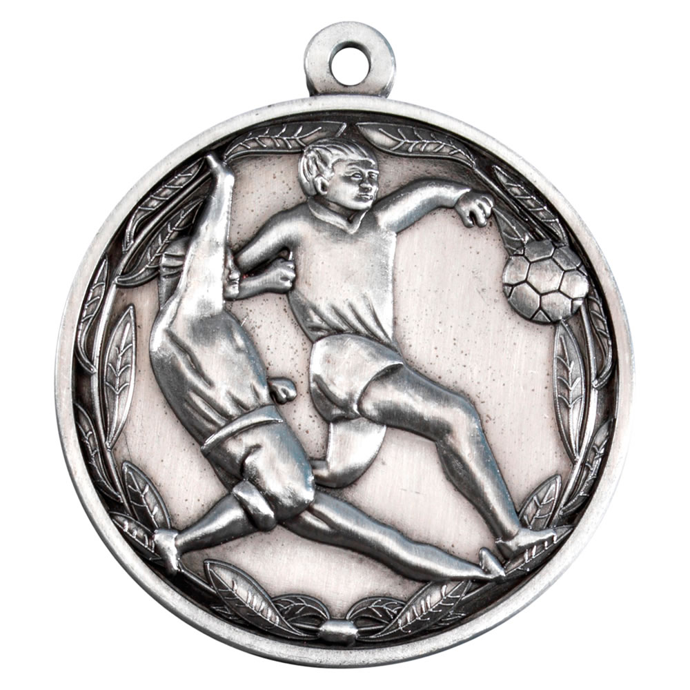 50mm Football Players Medal in Antique Silver - Awards Trophies Supplier