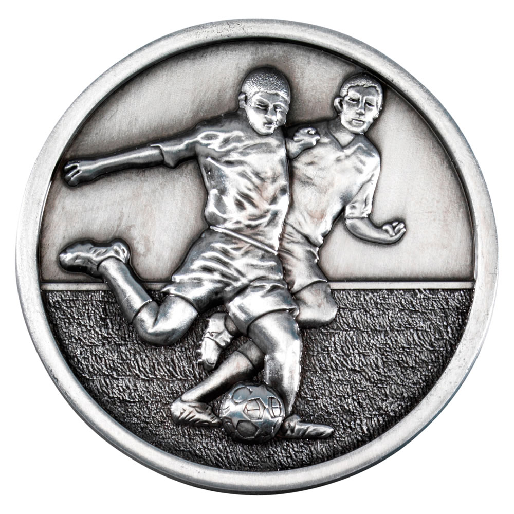 70mm Football Players Medal in Antique Silver - Awards Trophies Supplier