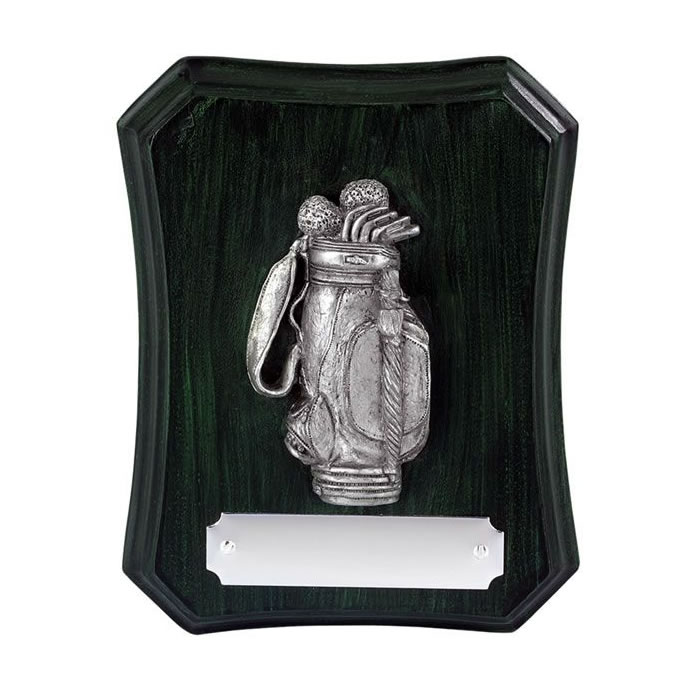 Golf Plaque in Green Wood Effect with Golf Bag Design - Awards Trophies ...