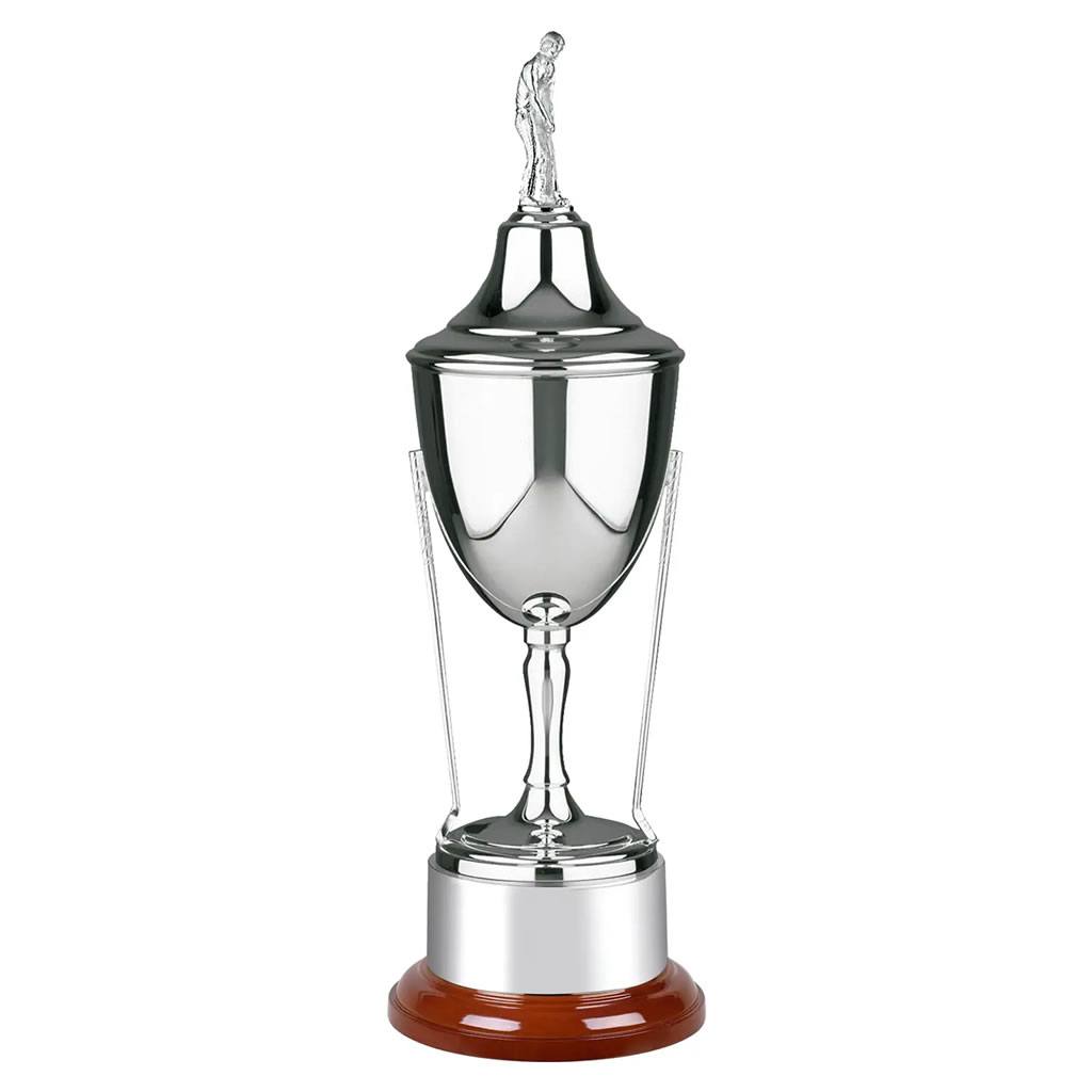Nickel Plated Golf Trophy with Lid and Base - Awards Trophies Supplier