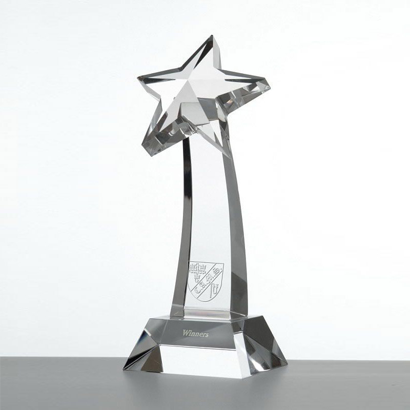 Crystal Award with Star on Curved Column, 7.75in tall - Awards Trophies ...