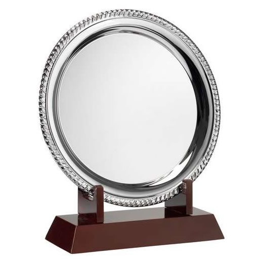 Silver Plated Rope Edge Salver on Wood Stand - Awards Trophies Supplier
