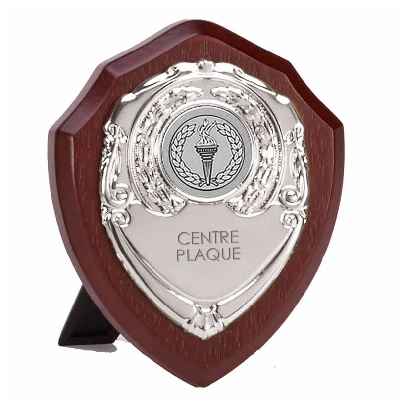 5in Rosewood Awards Shield with Silver Plaque - Awards Trophies Supplier
