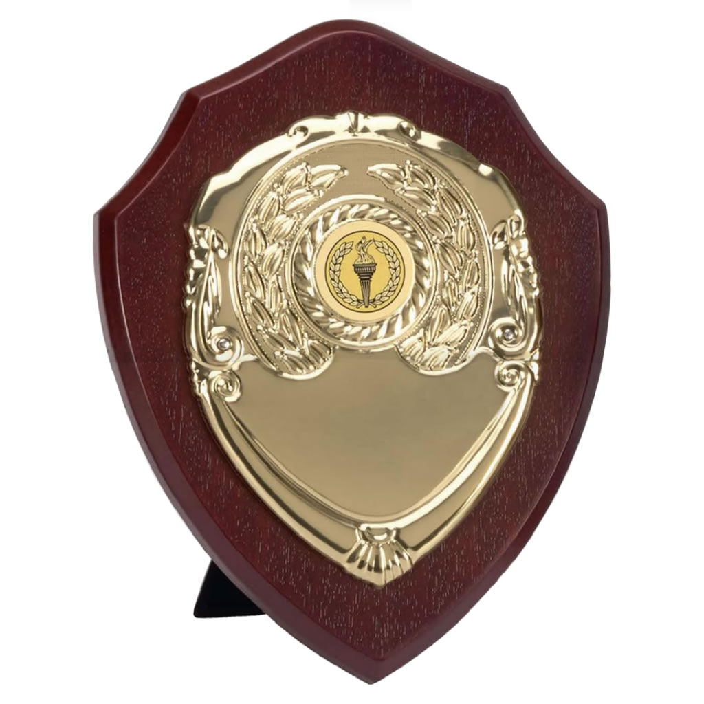 Rosewood Awards Shield with Gold Plaque - Awards Trophies Supplier