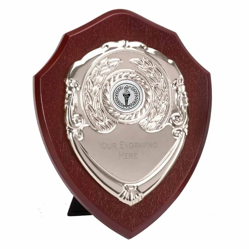 8in Rosewood Awards Shield with Silver Plaque - Awards Trophies Supplier