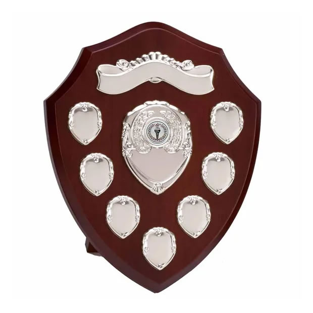 10in Rosewood Awards Shield with Top Scroll & 7 Side Shields - Awards ...