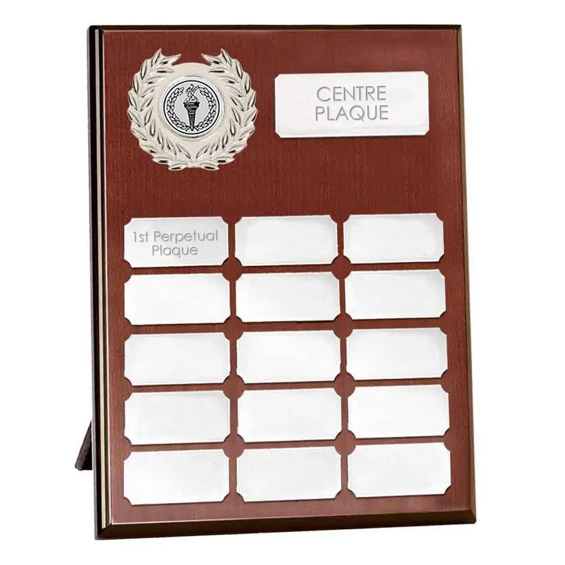 10in Rectangular Rosewood Plaque with 15 Side Shields - Awards Trophies ...