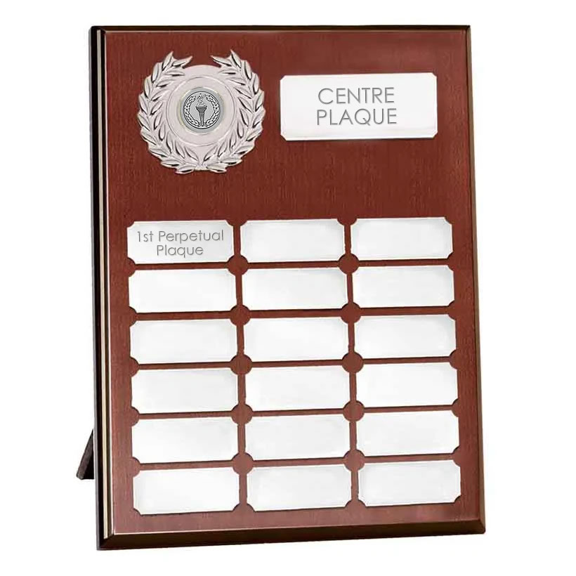 12in Rectangular Rosewood Plaque with 18 Side Shields - Awards Trophies ...