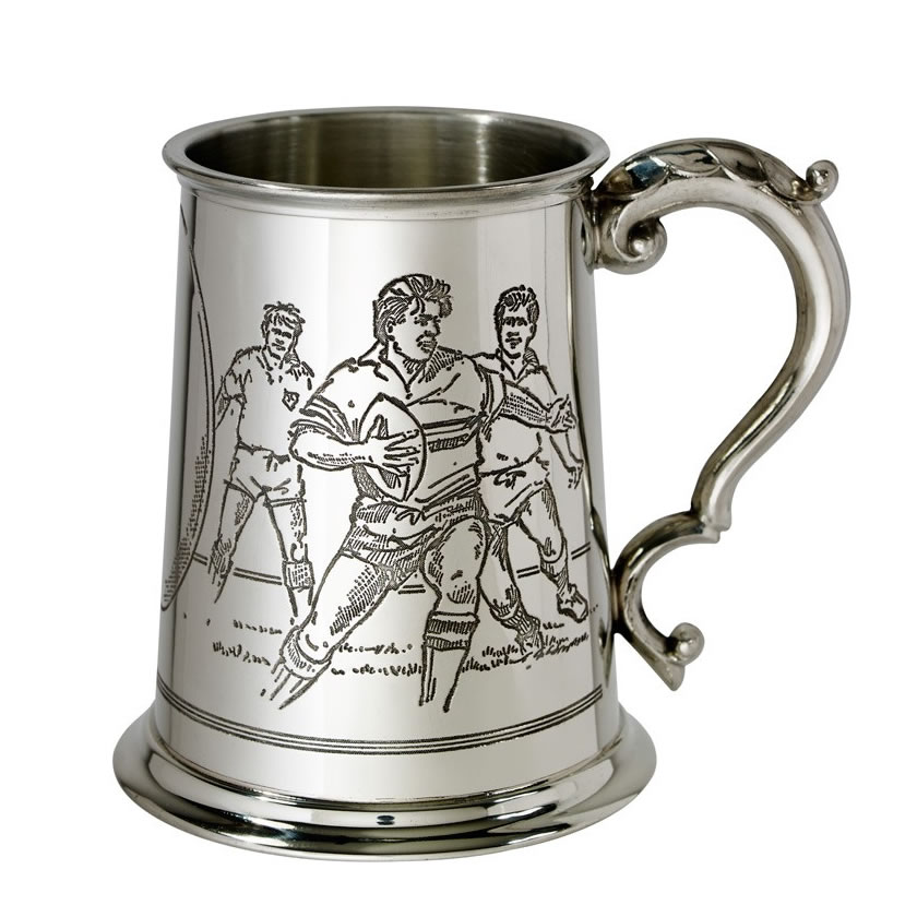 Pewter Rugby Tankard with Engraving Panel - Awards Trophies Supplier