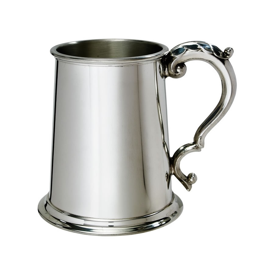 Fancy Handle Plain Pewter Pint Tankard - Awards Trophies Supplier